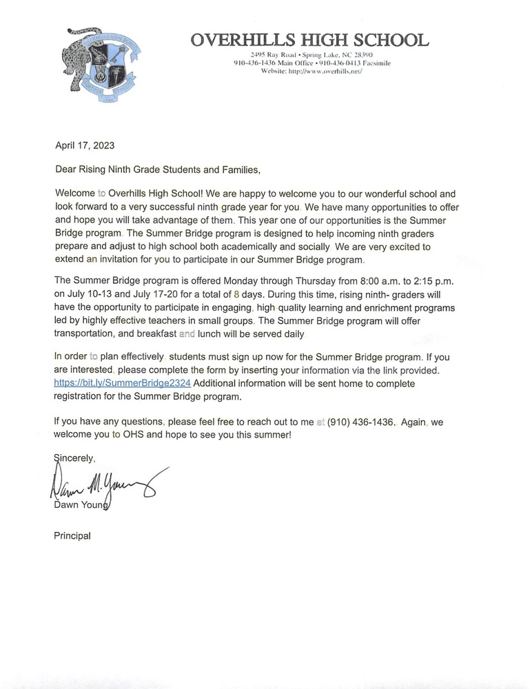 OHS Rising 9th Grade Summer Bridge | Western Harnett Middle School